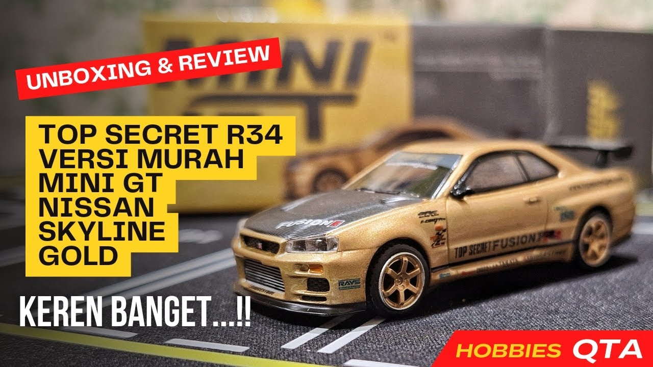 Nissan Skyline GT R R34 Top Secret Gold | Mini GT | Unboxing Review ...