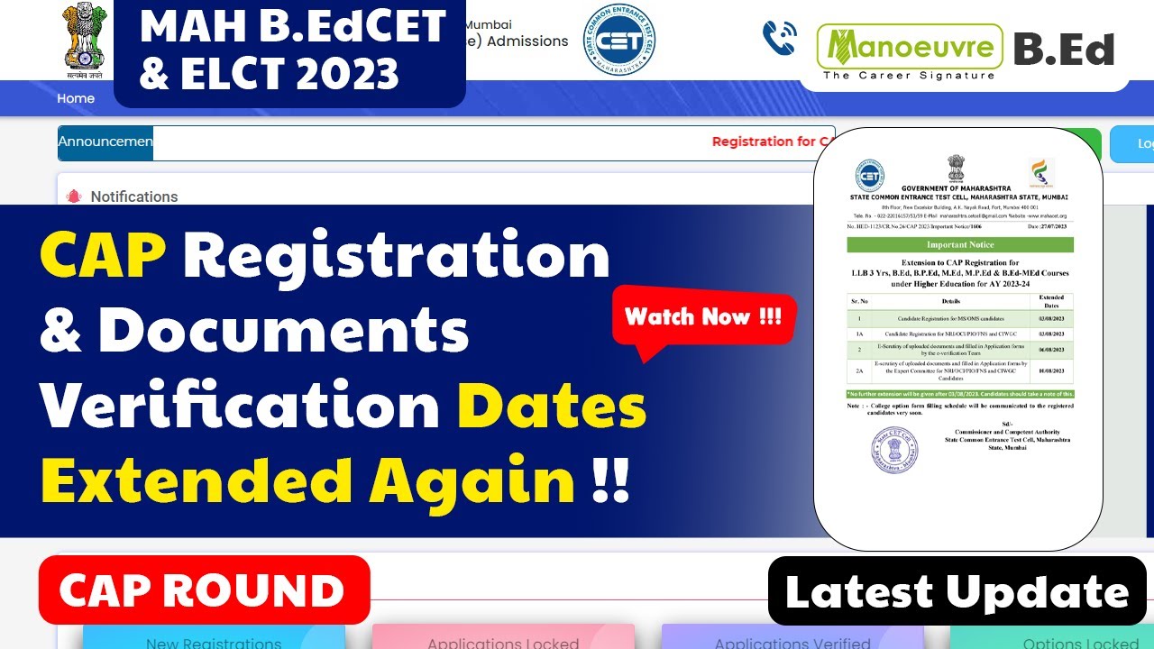 MAH B.EDCET & ELCT 2023 - CAP Registration & Document Verification ...