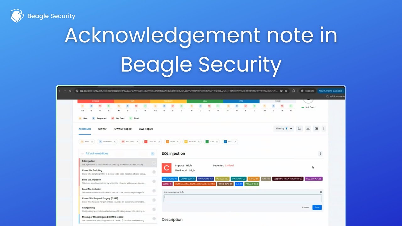 Acknowledgment note feature | Beagle Security - YouTube