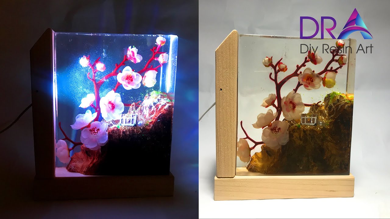 Artificial flowers and wood combination - Epoxy Resin lamp Art with DRA ...