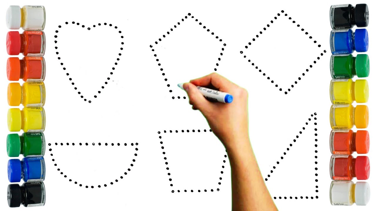Shape name learning and drawing with colorful paint, kids amazing ...