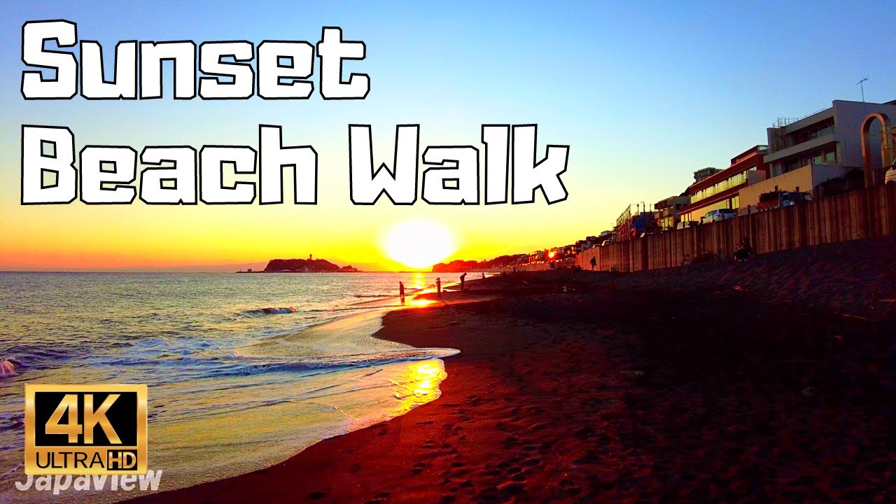 【4K Japan Walk】Beach walk during Sunset. Shichirigahama Beach near ...