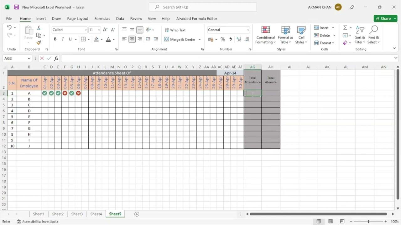 Excel: Create Your Own Attendance Sheet Tutorial #excel - YouTube