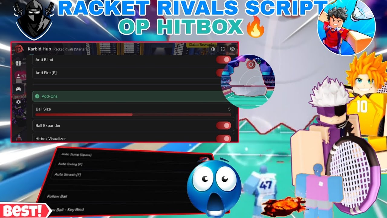 Racket rivals Latest Script OP HITBOX🤩,Follow Ball😎,Auto Swing/Smash ...