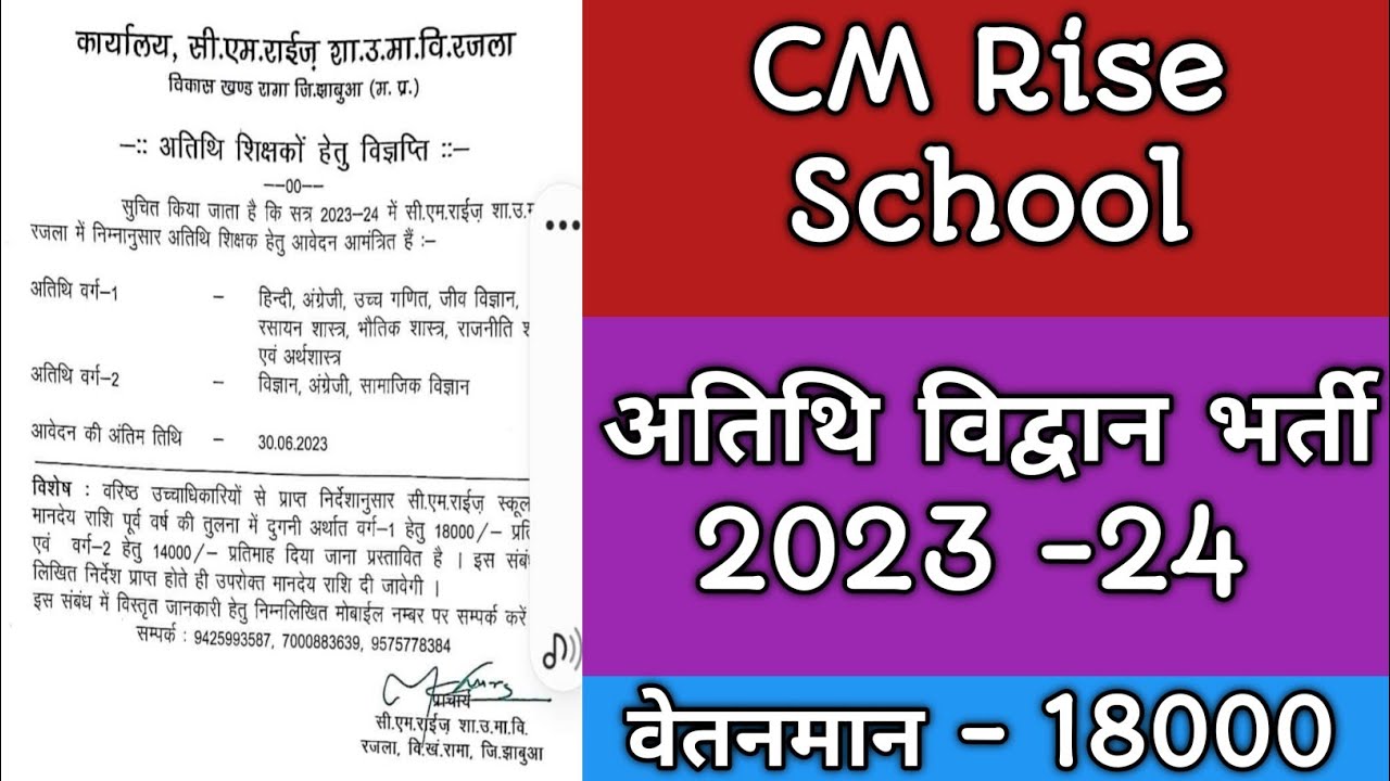 Guest Faculty CM Rise School Bharti 2023-24| अतिथि विद्वान भर्ती 2023 ...
