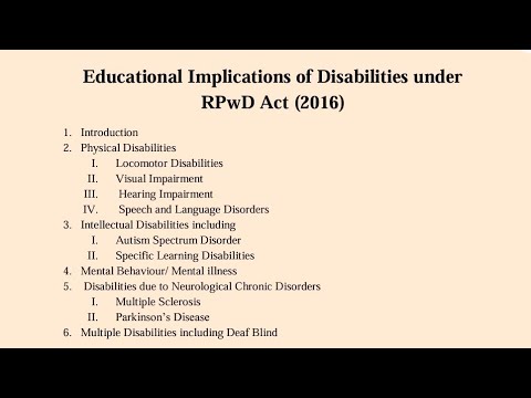 Educational implications of disability under rpwd act 2016 part 4 - YouTube