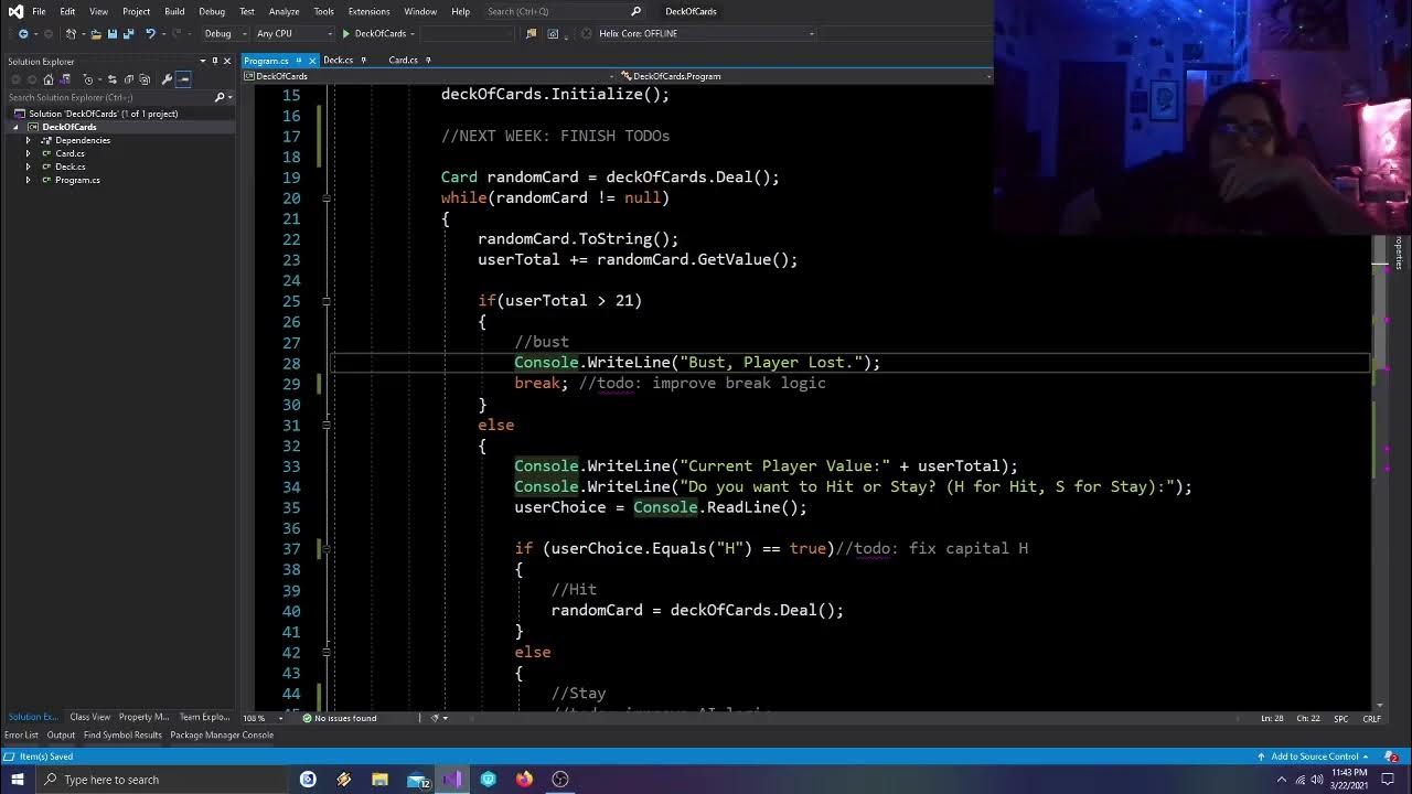 Monday Live Lesson: Simple Black Jack game in C# (Part 2) - YouTube
