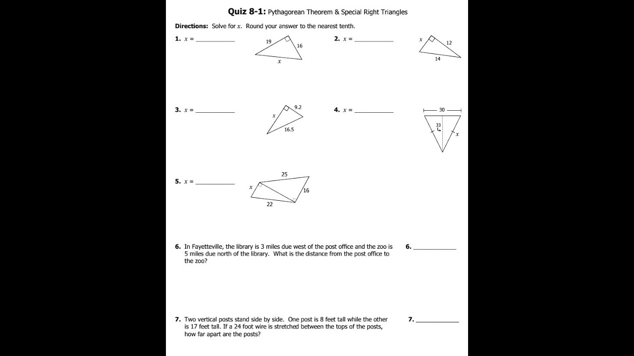 [Math] Pythagorean Theorem & Special Right Triangles Directions: Solve ...