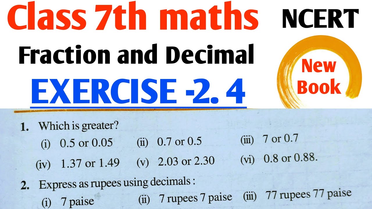 Exercise 2.4 Class 7th maths l Chapter 2 l fraction and Decimal l ...