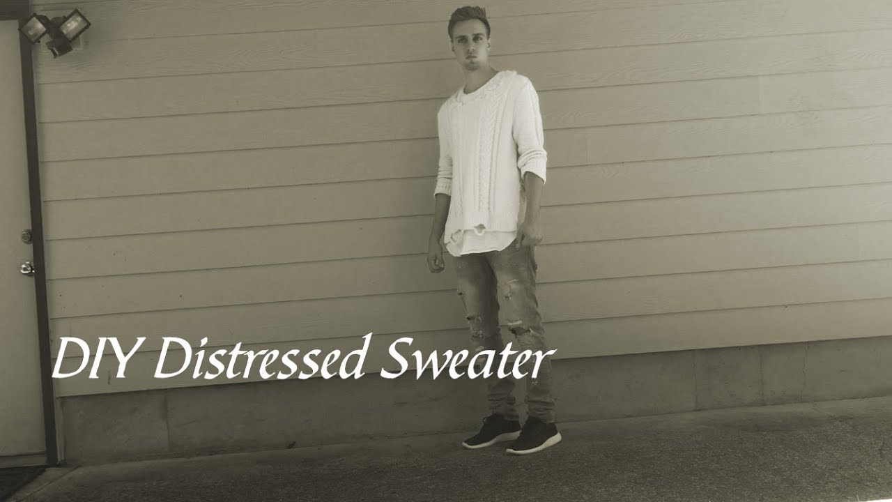 DIY DISTRESSED SWEATER - YouTube