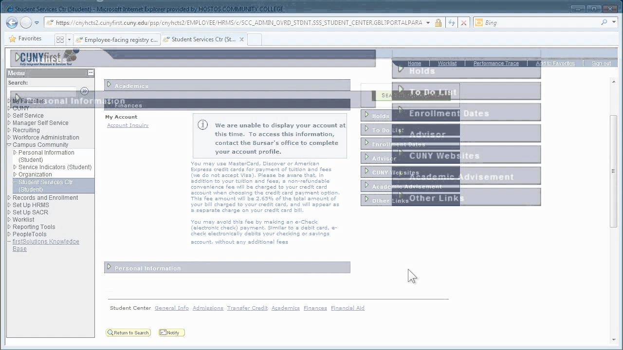 CUNYfirst Basics: Student Service Center - 2 - Student Center Tab - YouTube