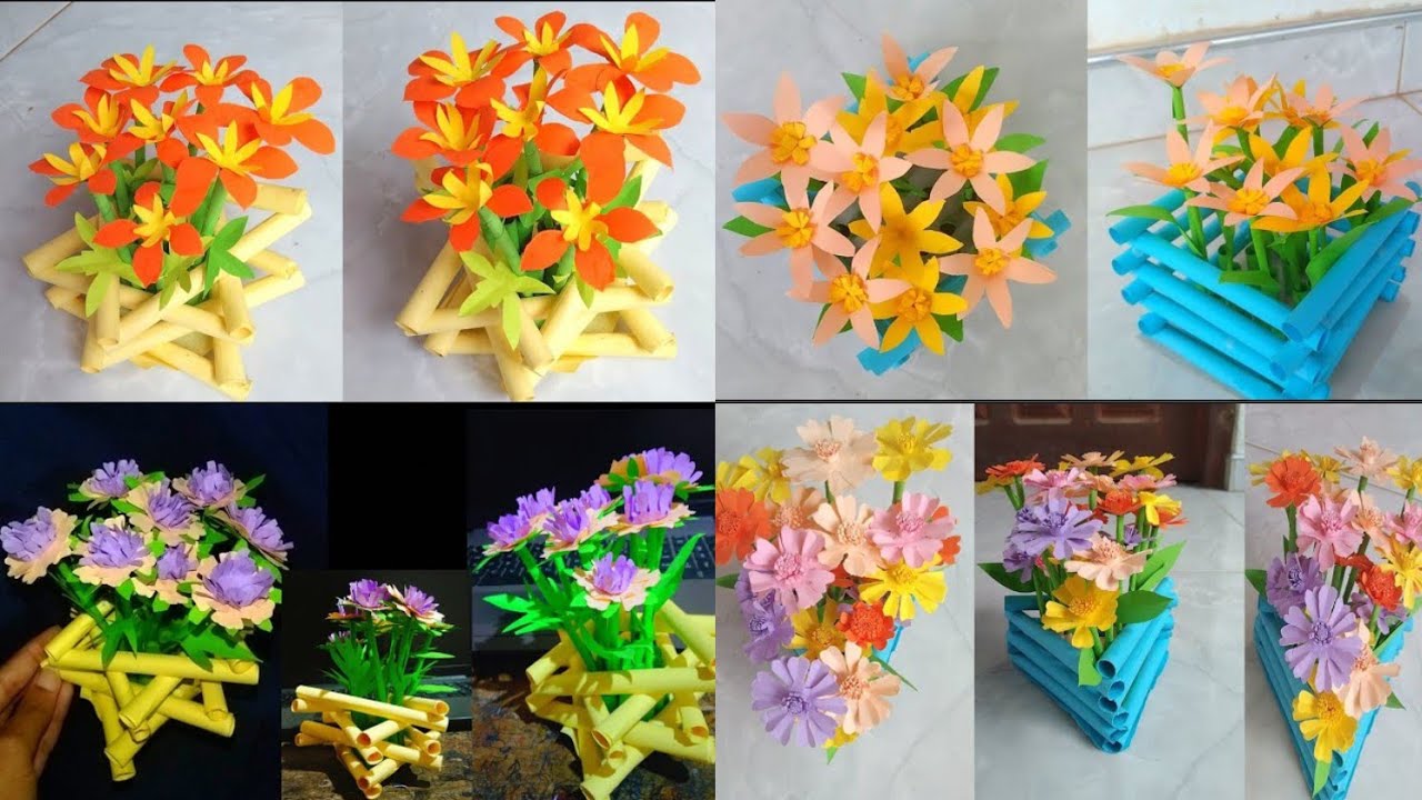 How to make 4 paper stick vases / How to make Flower Pot diy very easy ...