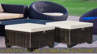 Tangkula 2 Pieces Outdoor Patio Ottoman, All Weather Rattan Wicker Ottoman Seat, Patio Rattan Furni