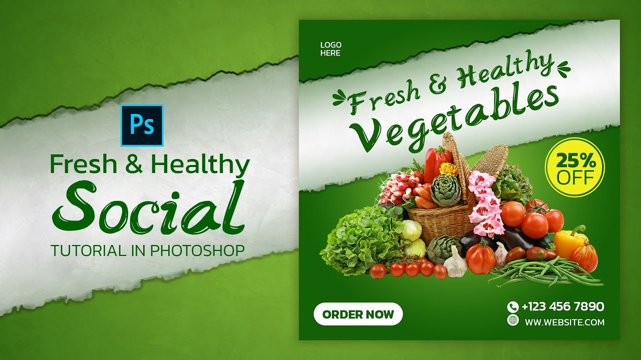 Fresh & Healthy Vegetable Poster Template – Photoshop Tutorials - YouTube