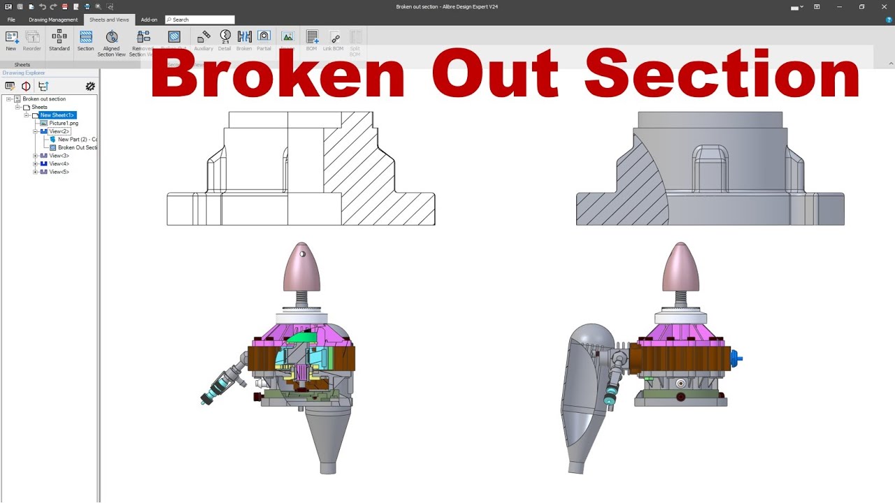 Alibre Design Drawing #4 | Tạo mặt cắt Broken out section (mặt cắt với ...