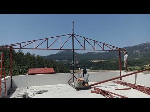 vinçle çatı makas montajı .