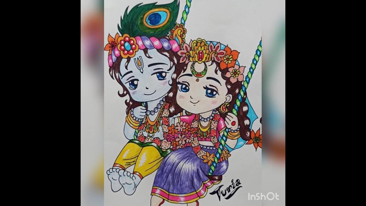 Cute Radha Krishna Drawing 💗 - YouTube