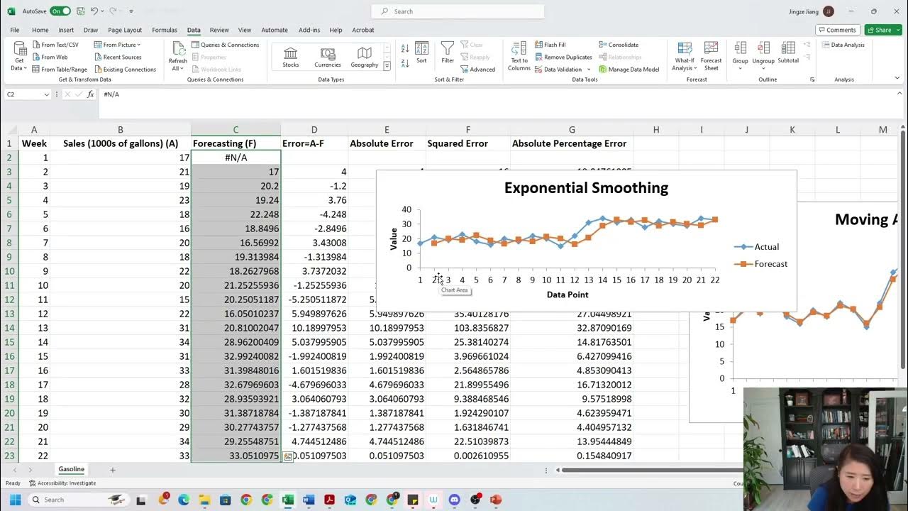 How to Use Excel to Perform Exponential Smoothing Forecasting - YouTube