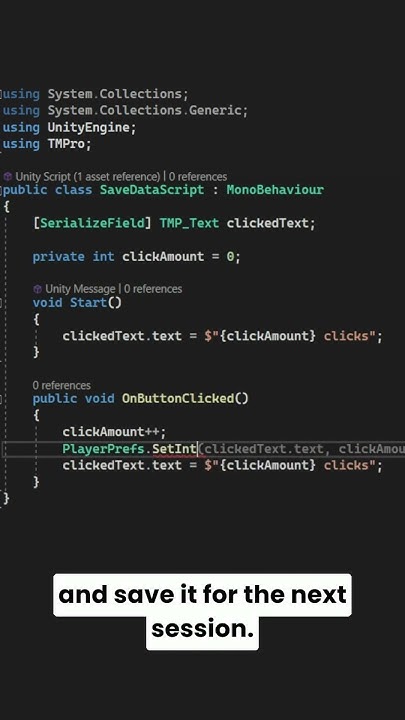 Save Data In Unity using PlayerPrefs #shorts - YouTube