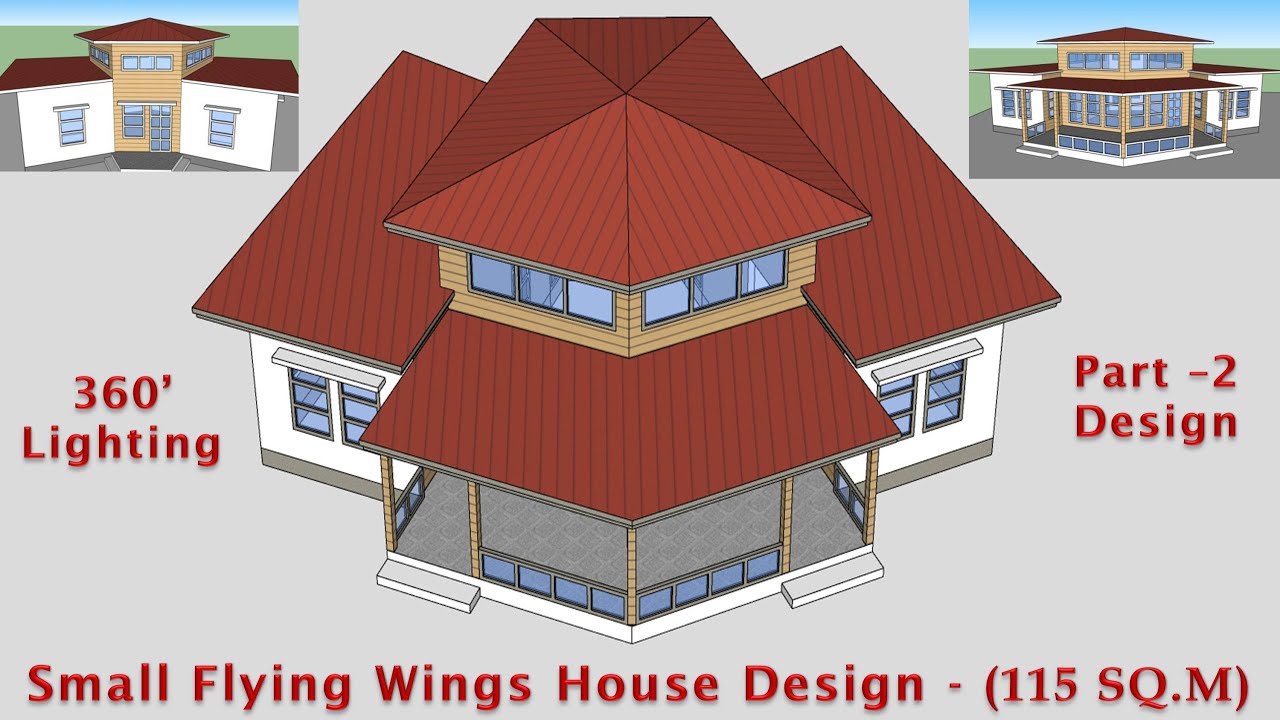 Part - 2, Small House Design With Flying Wings 115 Sq.M || Small House ...