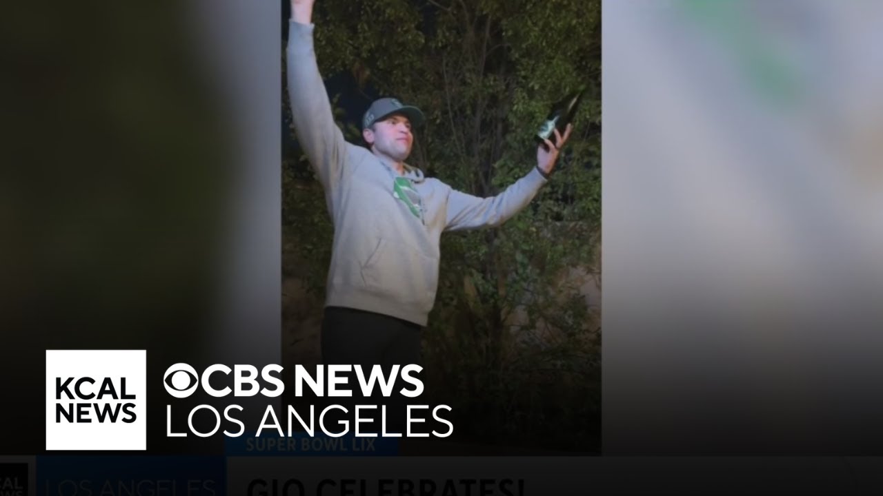 KCAL News anchor Gio Insignares celebrates the Eagles victory in Super ...
