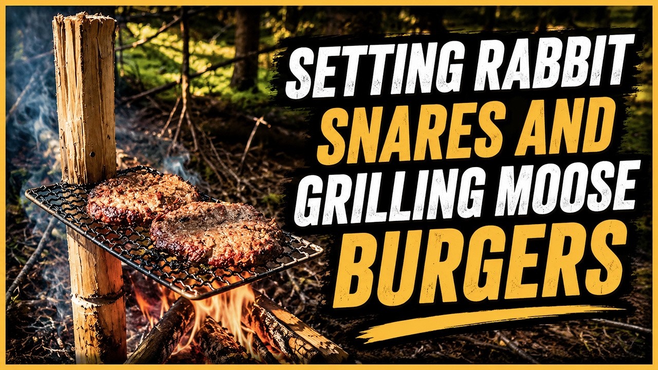 Setting Rabbit Snares And Grilling Moose Burgers - YouTube