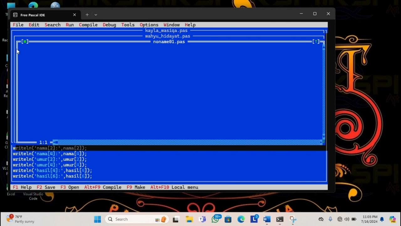 Membuat program di aplikasi Pascal menggunakan record dan case of else ...