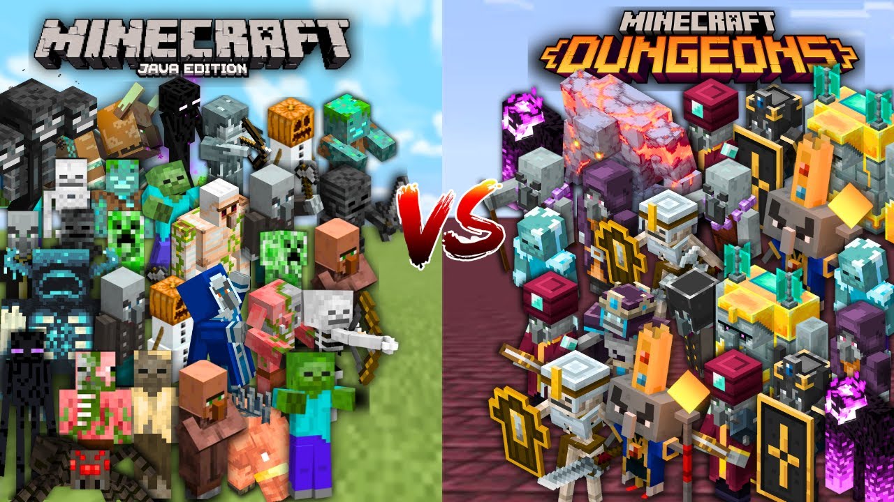 MINECRAFT JAVA EDITION vs MINECRAFT DUNGEONS in Minecraft Mob Battle ...