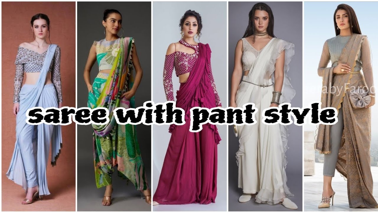 saree with pant style || latest modest saree draping - YouTube