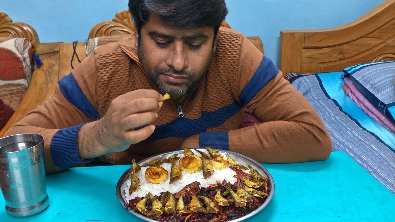 Eating show Lal Shak & EGG FRY with Rice | simple Vegetable eating show ...