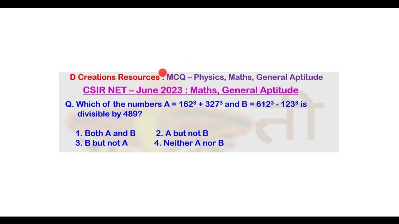 MCQ, Q 101, cube, formula, CSIR, NET, Exam, June, 2023, Gen Aptitude, maths, D Creations ...