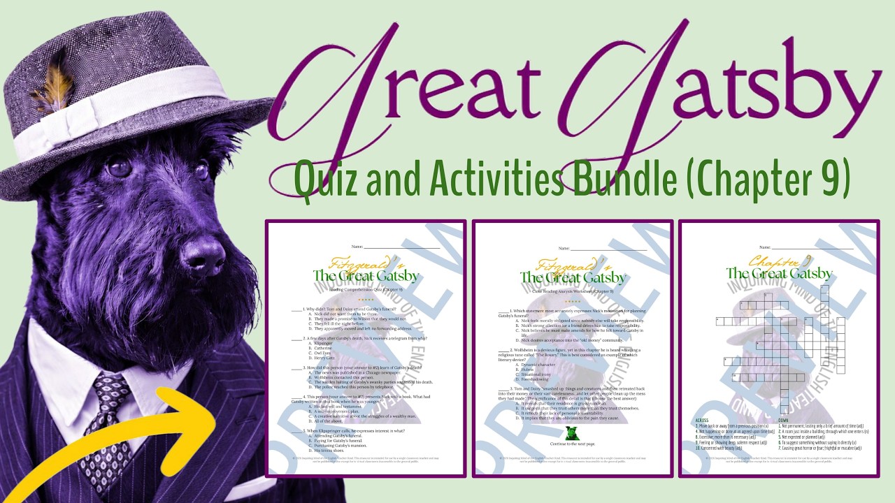 The Great Gatsby Chapter 9 Quiz, Close Reading Analysis Worksheet ...