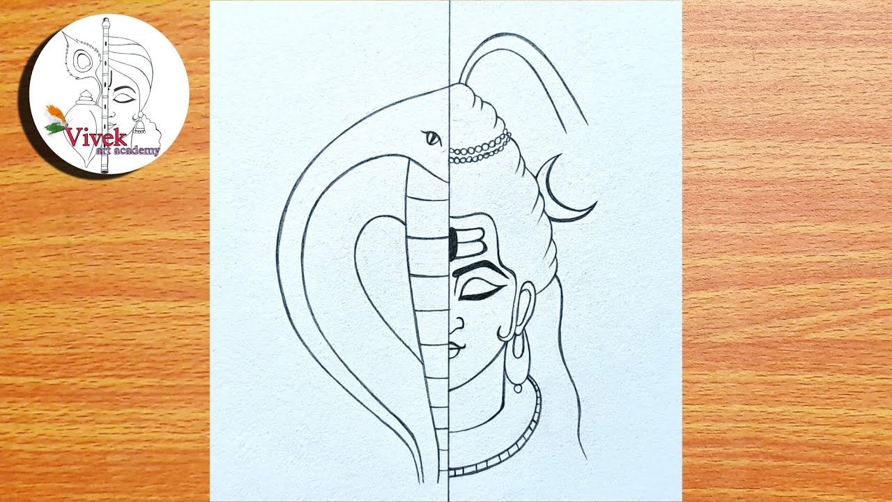 Bholenath Drawing with Vasuki Naag | Easy Bholenath Half Face Drawing ...