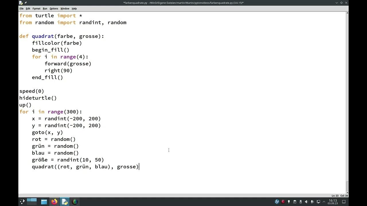 Viele färbite Vierecke programmieren, turtle: Befehle: goto speed ...