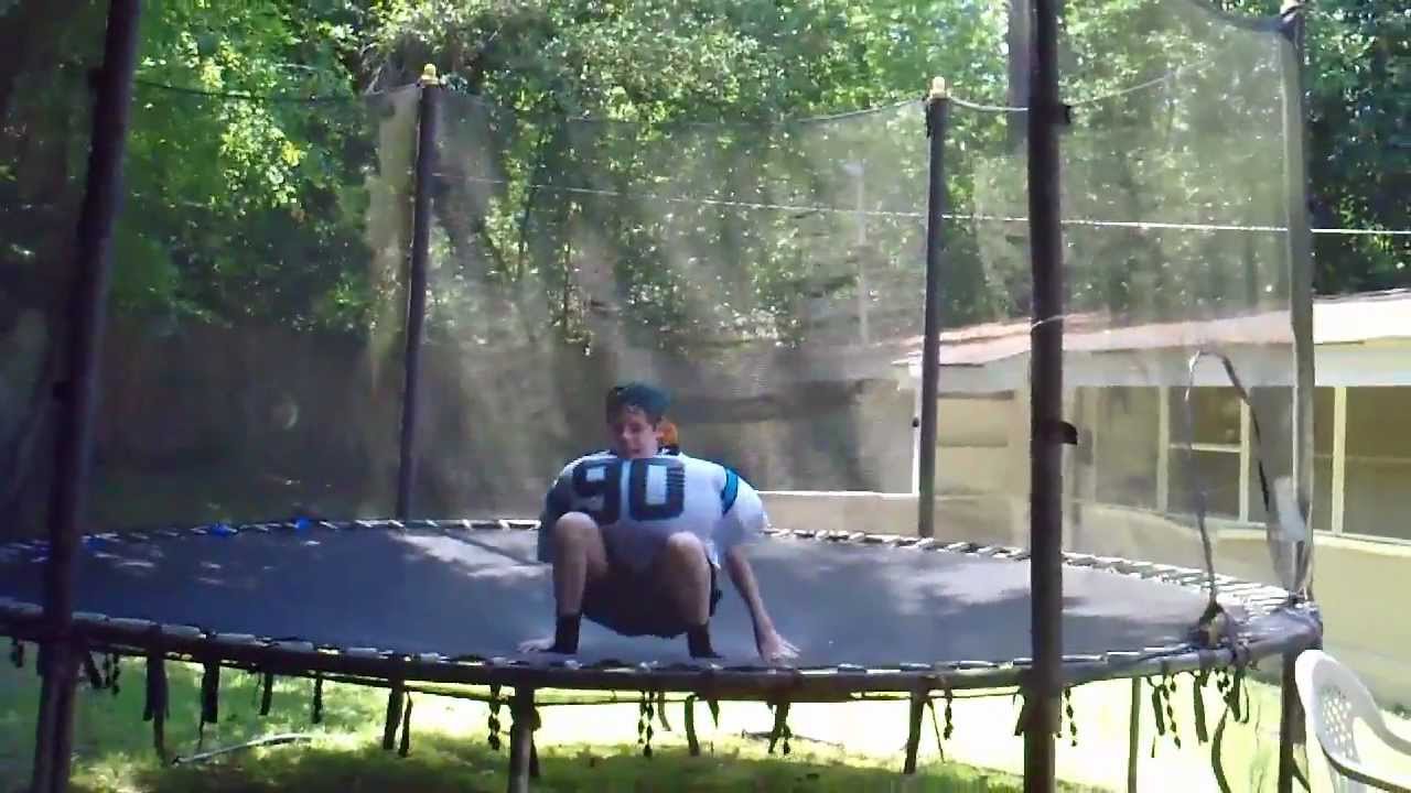 Fat Guy Jumps On Trampoline - YouTube
