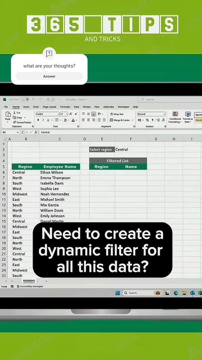 Dynamic Filter #tips #tipsandtricks #excel #exceltips #exceltricks #learnexcel - YouTube