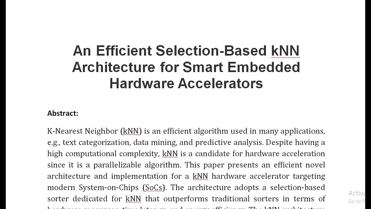An Efficient Selection Based kNN Architecture for Smart Embedded Hardware Accelerators - YouTube