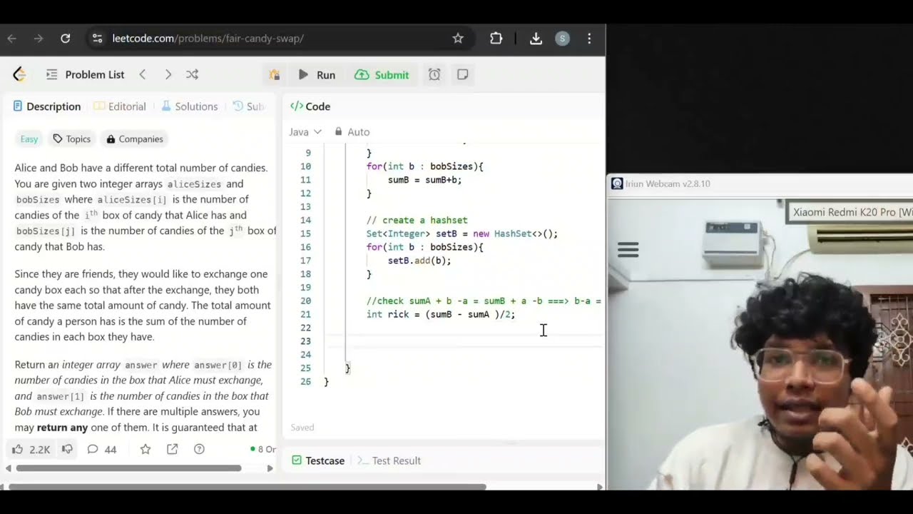 Dsa 888fair Candy Swap Leetcode Problem Solving Interview Prep Java Youtube