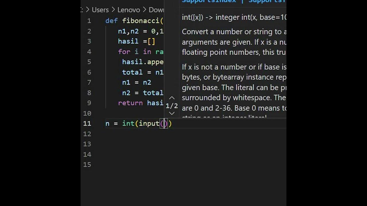 Membuat List Deret Fibonacci Menggunakan Python #shorts #short #python #algorithm #tutorial ...