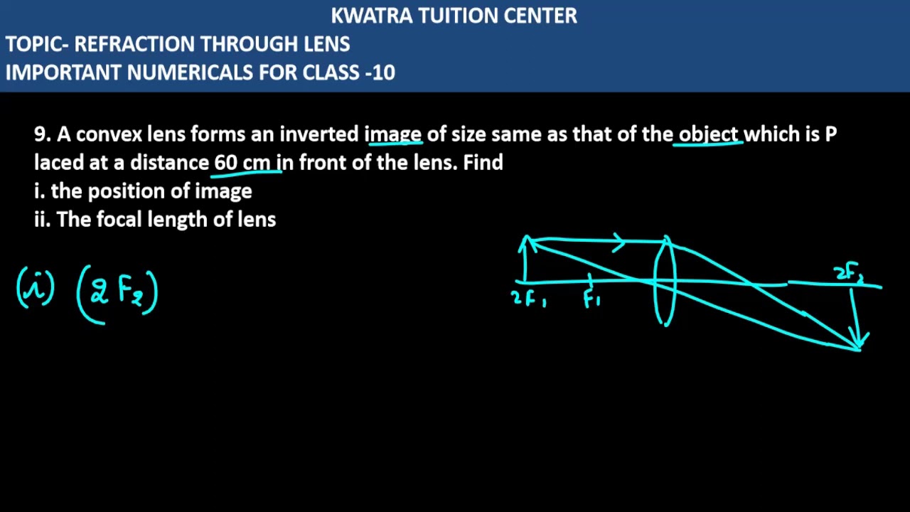 9. A convex lens forms an inverted image of size same as that of the ...