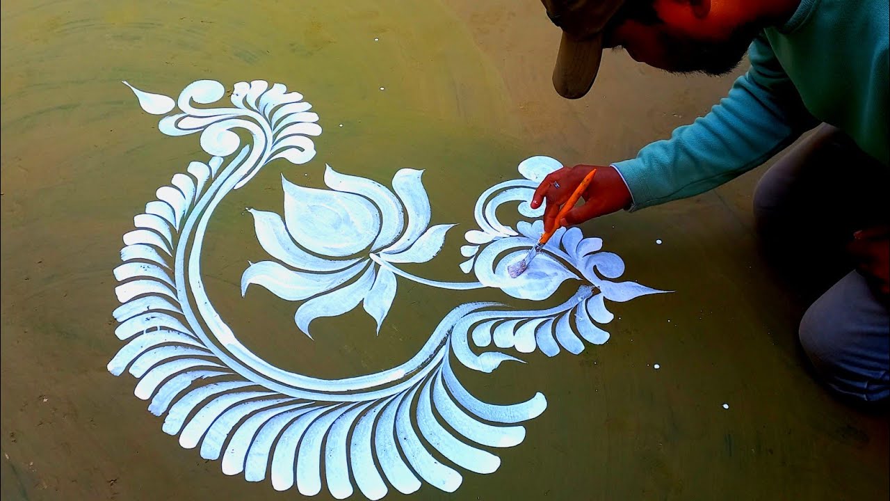 Simple Lotus Alpona Design || How to draw lotus alpona || art with ...