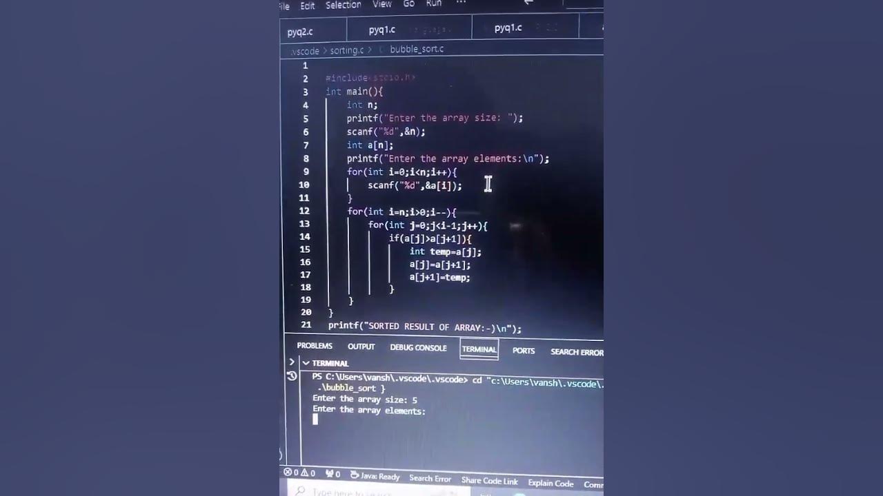 Bubble Sort Algorithm Example In C Language Dsa Codecoding Vscode Clanguage Youtube