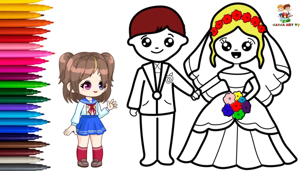 Step-by-Step Drawing the Bride and Groom | How to draw a groom with a ...