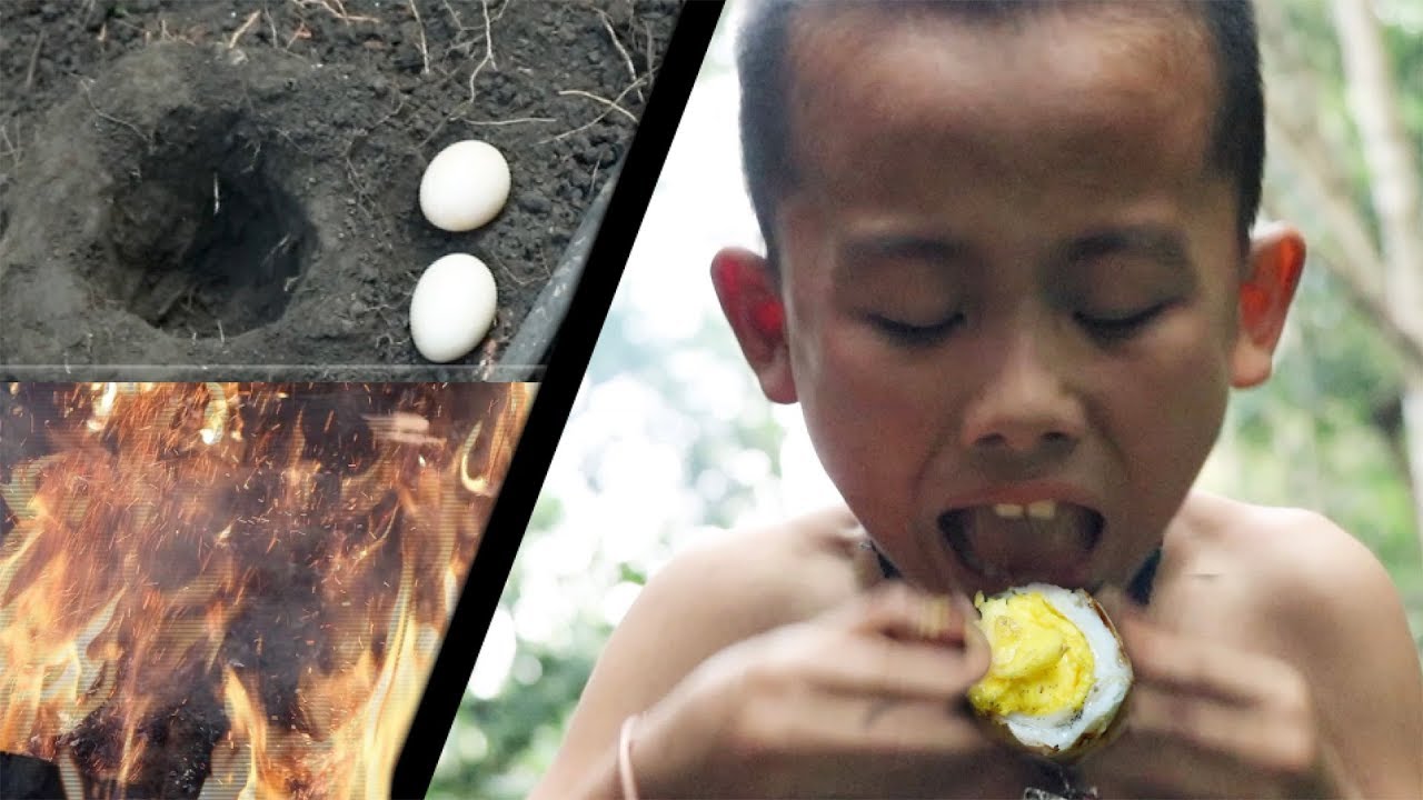 Survival man eat new technique eggs baking - YouTube