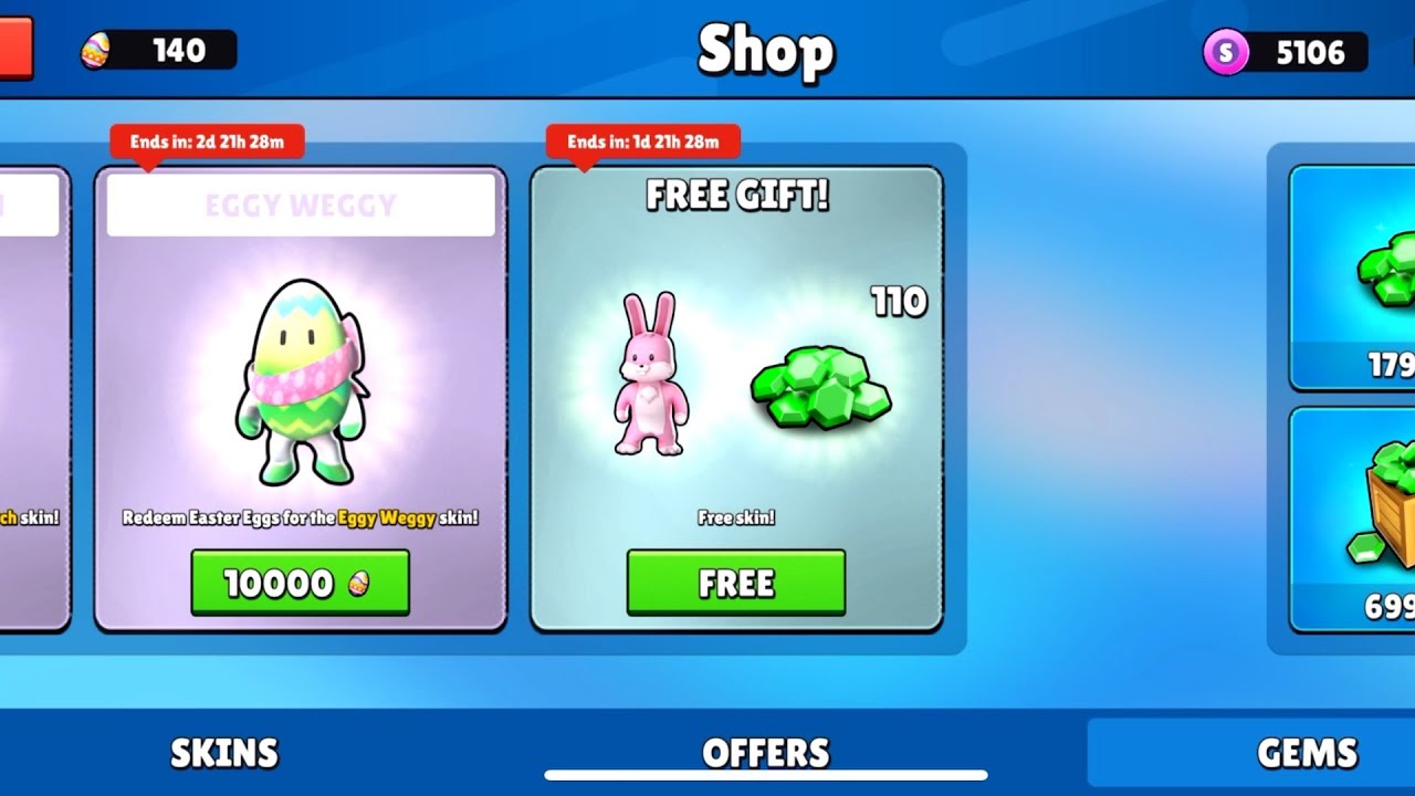 Free Rabbit Skin + 110 Gems in Stumble Guys - YouTube