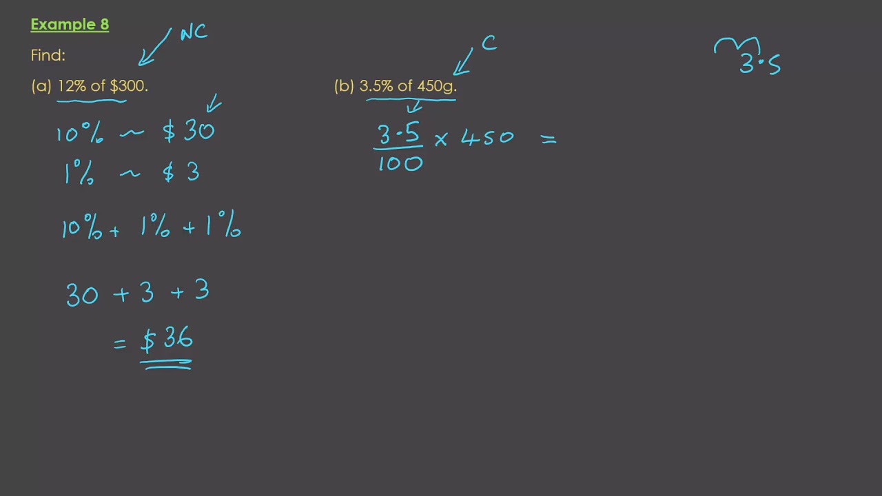 Year 8 Percentages Finding a Percentage of a Quantity Example 8 - YouTube