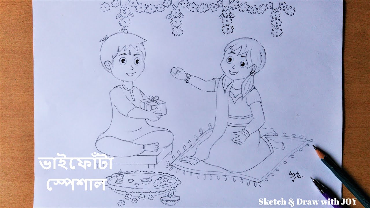 How to draw bhai dooj scenery step by step/bhai phota festival drawing ...