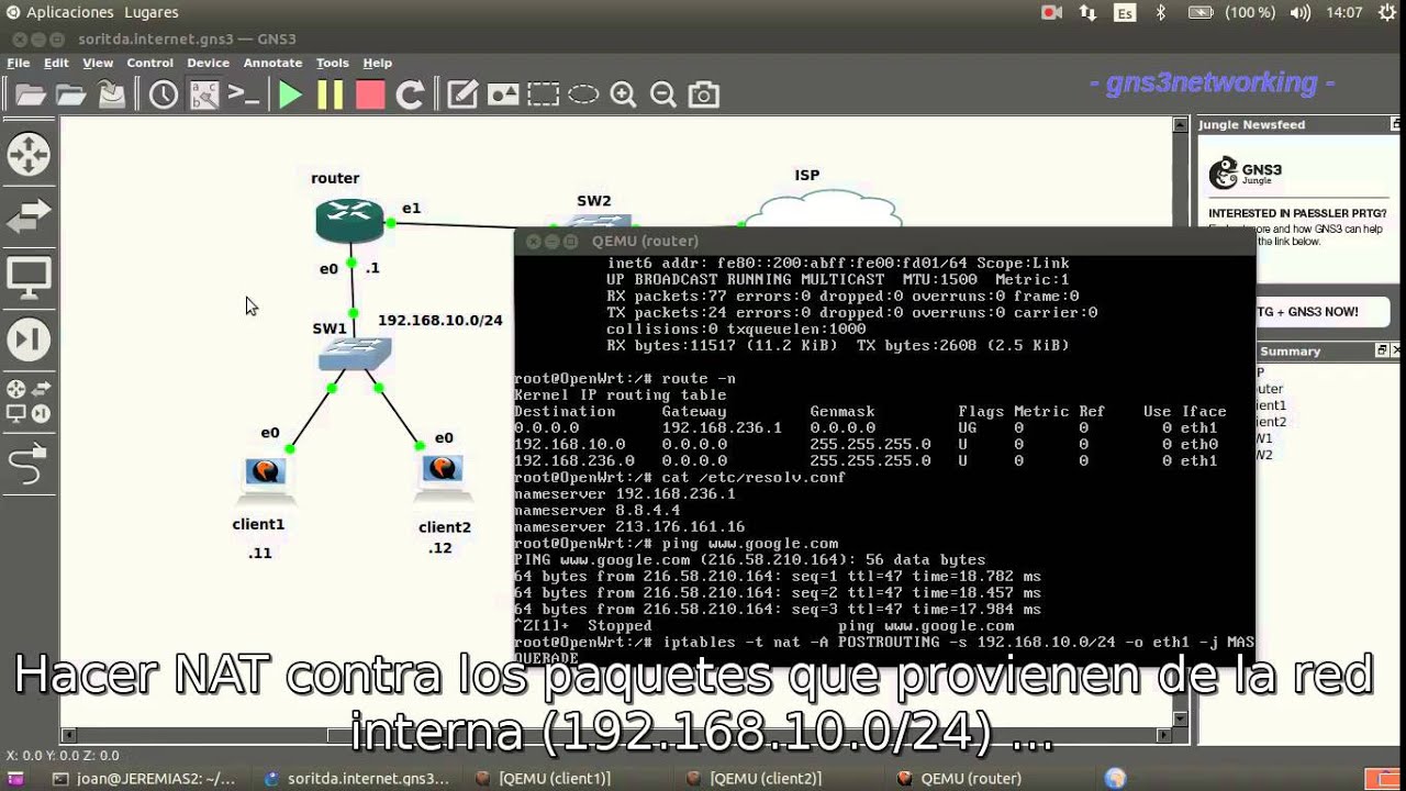 GNS3 LAB - Conexión a Internet mediante NAT [openwrt] - YouTube