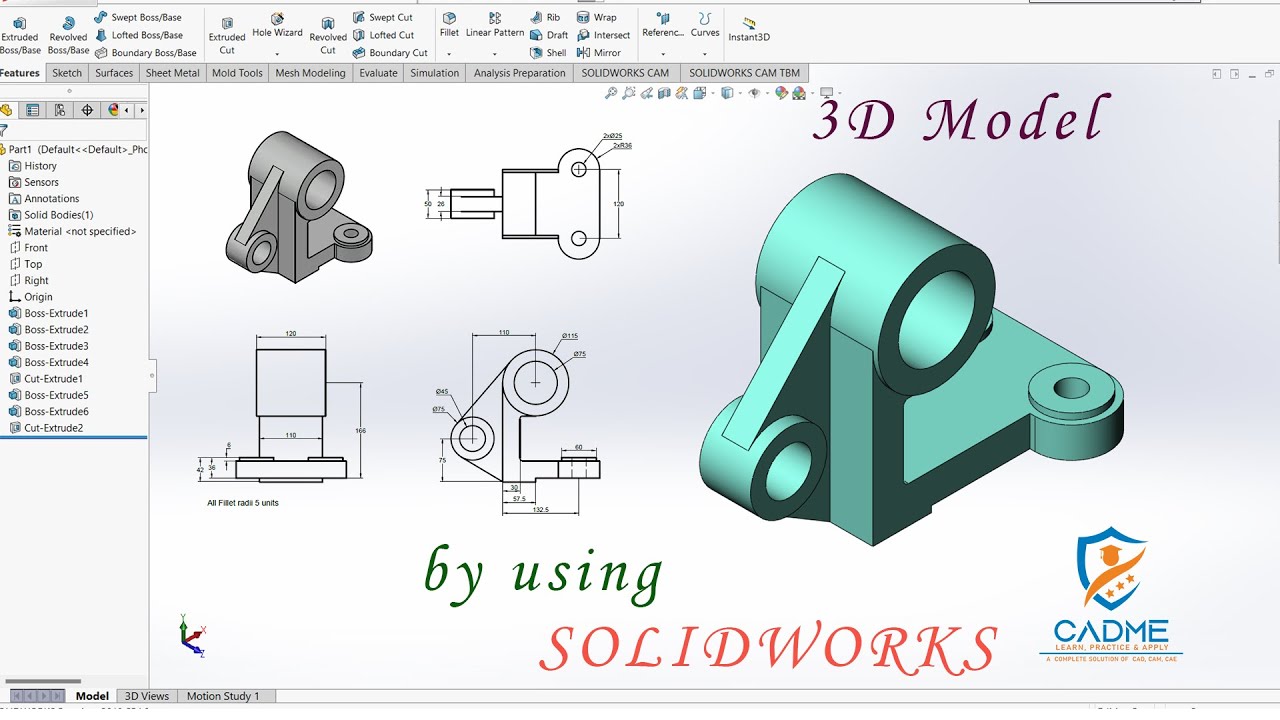 Solidworks Basic 3D Modeling 1 | Features Tools | - YouTube