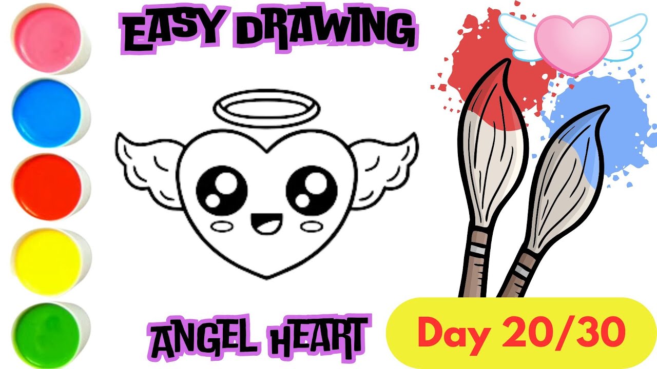 Easy Drawing Day 20: Angel Heart Drawing and Coloring | Easy Drawing ...
